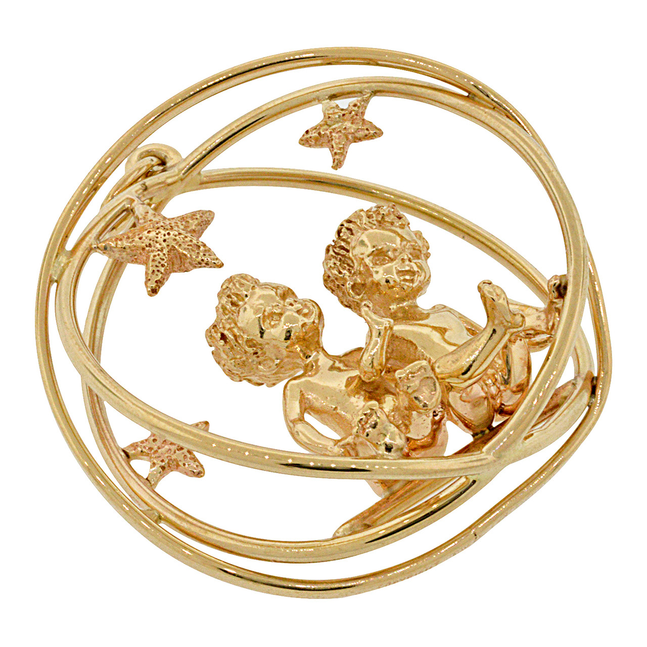 14k Gold William Ruser Angel with Stars Pendant - ShopJW