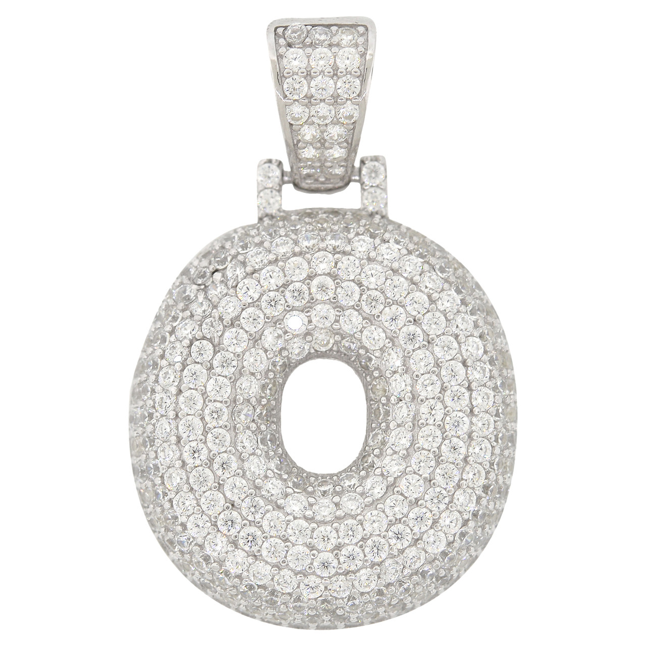 .925 Silver Rhodium Finish 3D Bubble Letter O Pendant - ShopJW