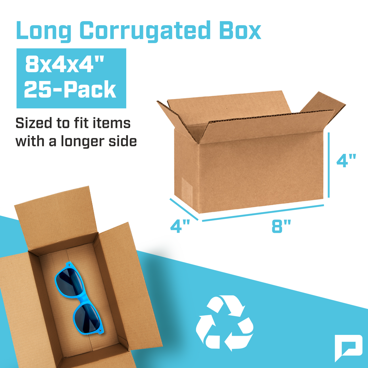 8 x 4 x 4" Long Corrugated Boxes (Bundle of 25) - Packaging Price