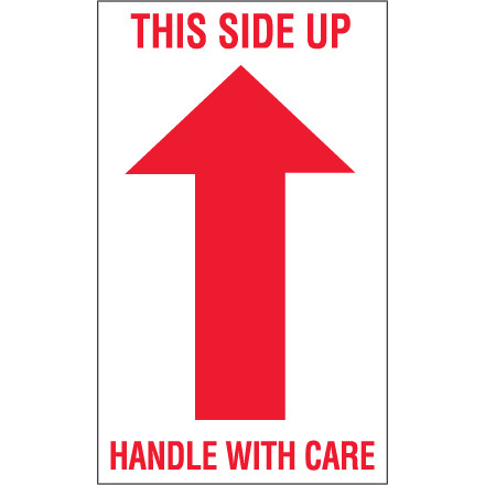 3 x 5" - "This Side Up - Handle With Care" Arrow Labels (Roll of 500 ...