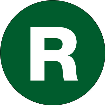 1" Circle - "R" (Green) Letter Labels (Roll of 500) - Packaging Price