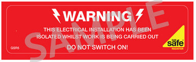 Gas Safe Electrical Isolation Labels (10 per pack)