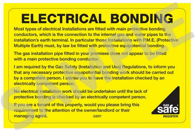 Gas Safe Electrical Bonding Labels GSR7