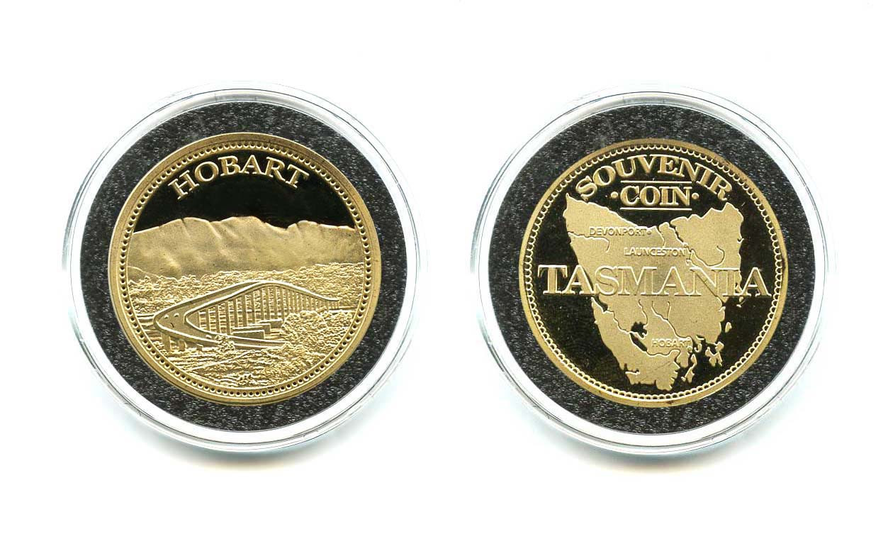 Coin Gold 33mm Boxed Hobart Bridge Mtn/Tasmania Map - Sim Branding