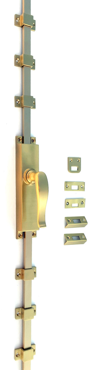 Frank Allart Tall Cremone Bolt in Satin Brass, Lacquered - Kilian Hardware