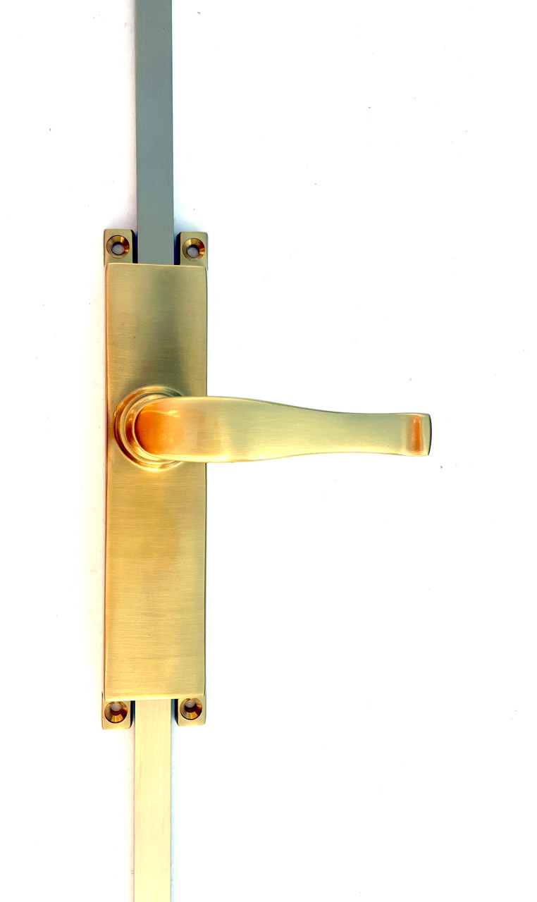 Frank Allart Tall Cremone Bolt in Satin Brass, Lacquered - Kilian Hardware