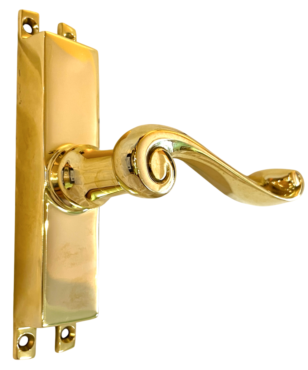 Petite Scroll Lever Cremone Bolt In Polished Brass, Unlacquered