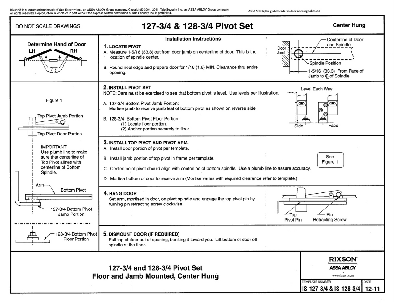 Rixson Center Hung Pivot Set