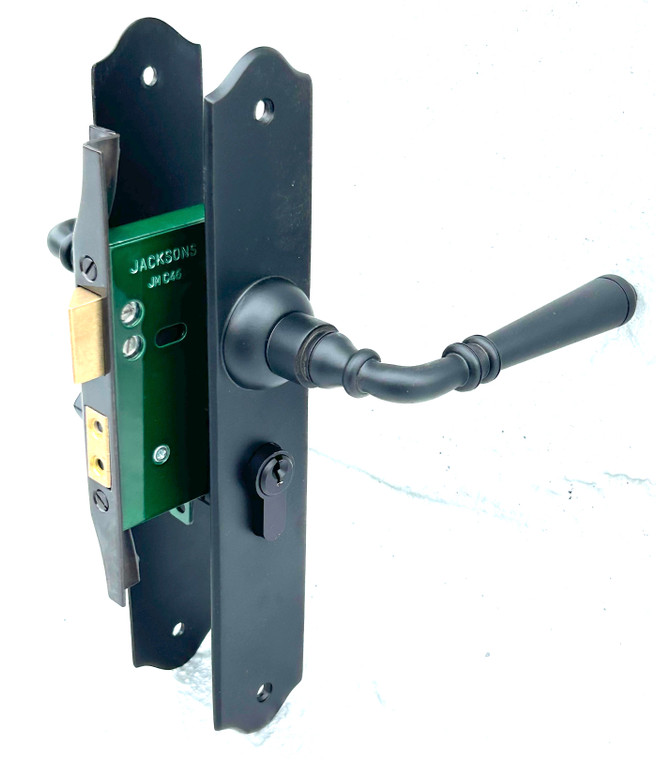 Rabbeted Narrow Backset Traditional Matte Black Brass Mortise Entry Lock