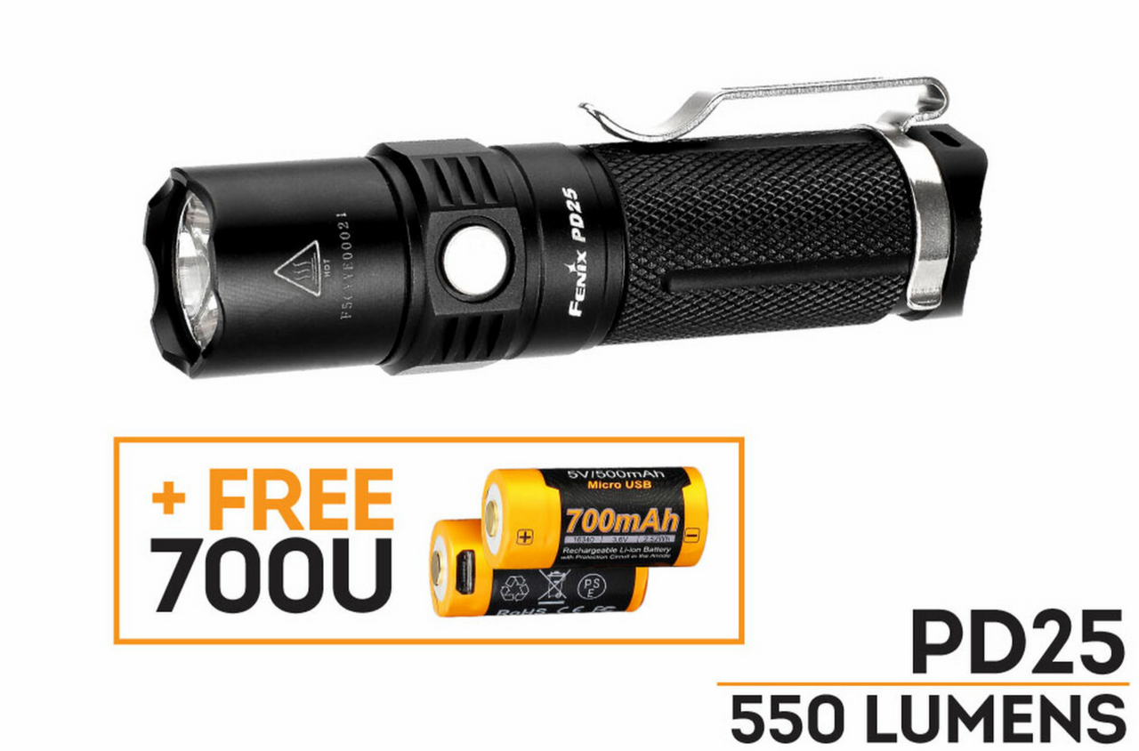 Fenix PD25 LED Flashlight + 1 ARB-L16-700U 16340 Battery