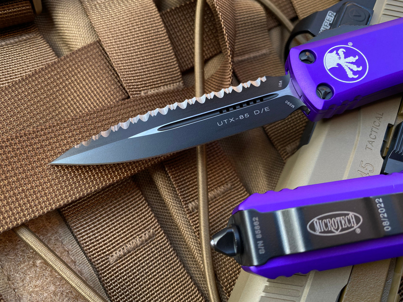 Microtech UTX-85 D/E | Purple Body Full Serrate Blade | NTL