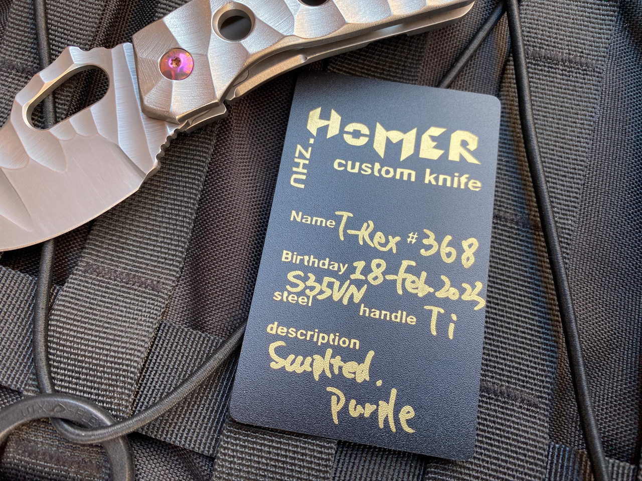 Homer Zhu Custom T-Rex Folder Sculpted Titanium Body w/ Purple Hardware ...