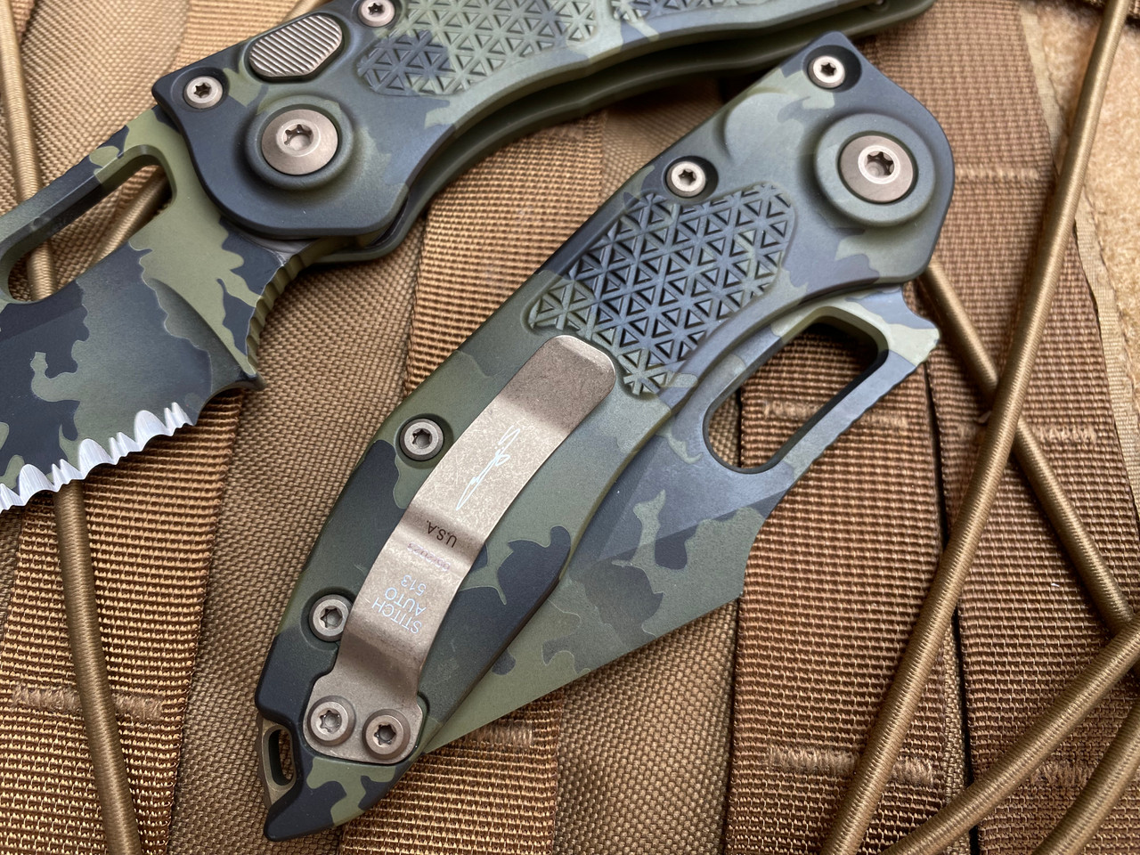 Microtech Stitch Auto Olive Green Cerakote Camo Aluminum Body w/ Olive ...
