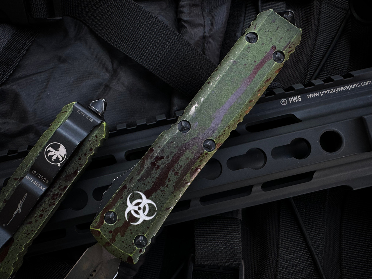 Microtech Ultratech Outbreak Edition Green Blood Splattered Aluminum ...