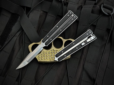 Boker Plus Tactical Small Balisong Black G10 Scales w/ D2 Stonewashed ...