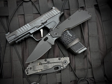 Strider SmF Folder Flamed Titanium and Black G10 Body w/ Magnacut Black ...