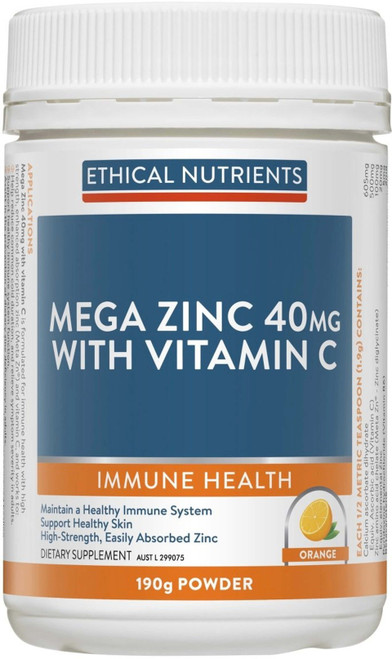 Ethical Nutrients Mega Zinc Powder with Vitamin C Orange 40mg 190g ...