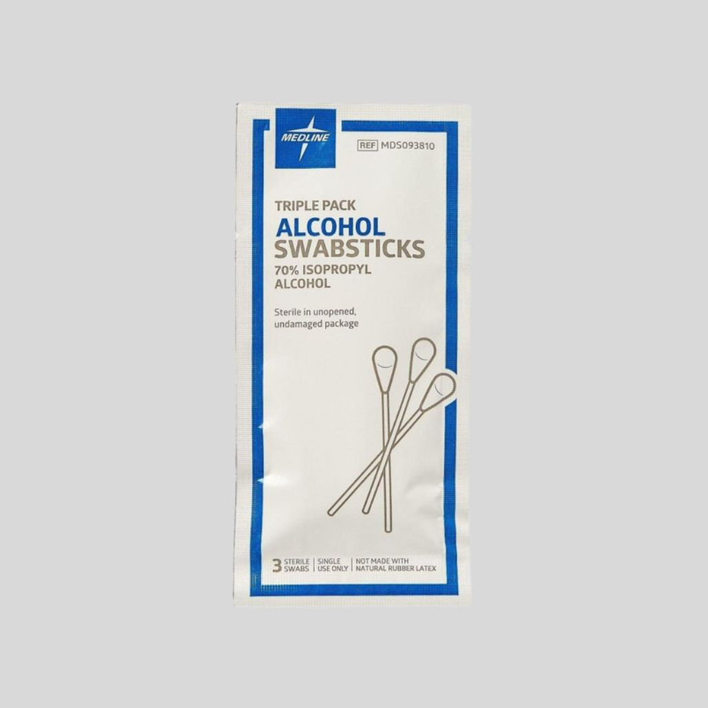 Medline Sterile Alcohol SwabSticks, 70% IPA, Triple Pack, 25/box