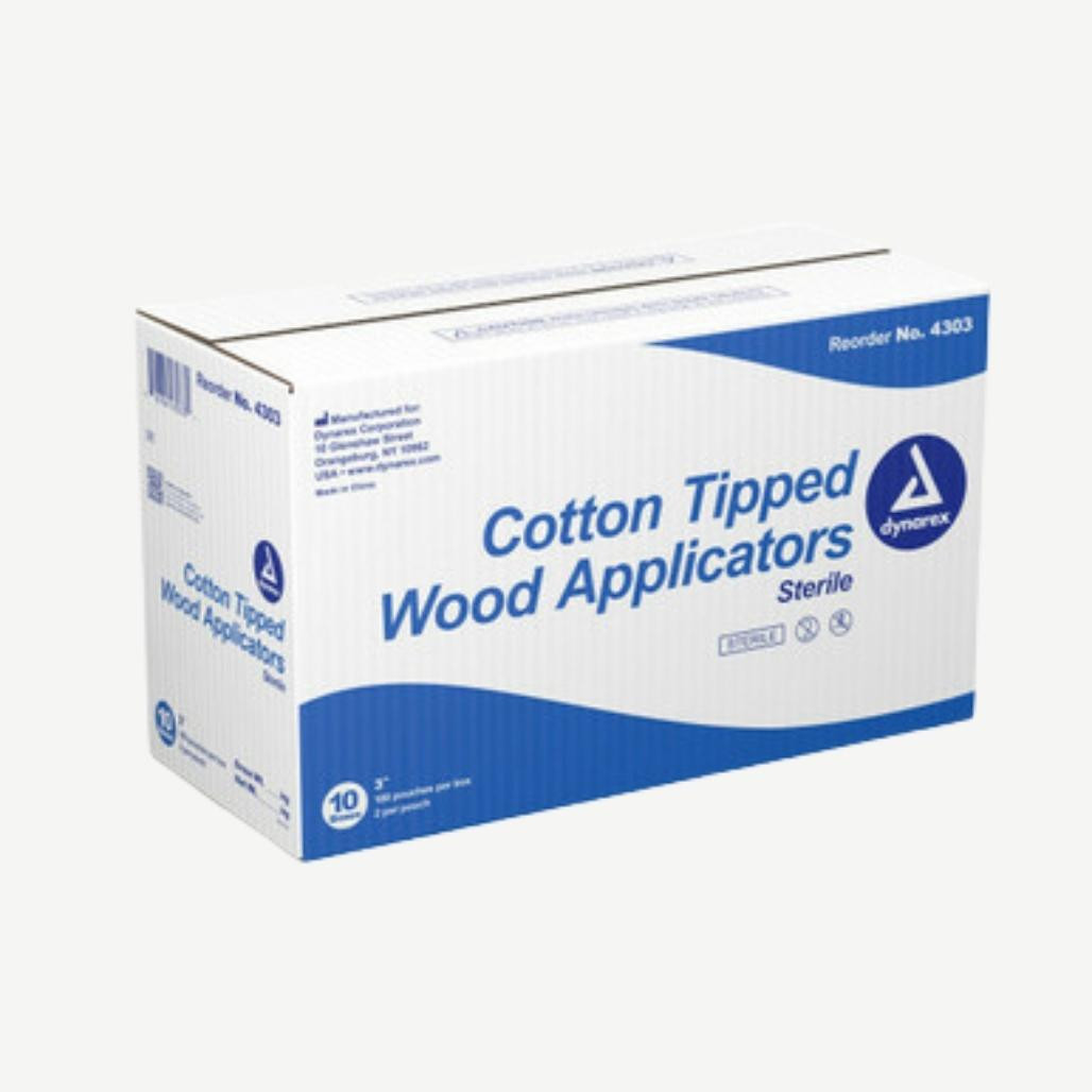 Dynarex Double Sterile Regular Tip Cotton Swab, 3", Wood shaft - AllSwabs