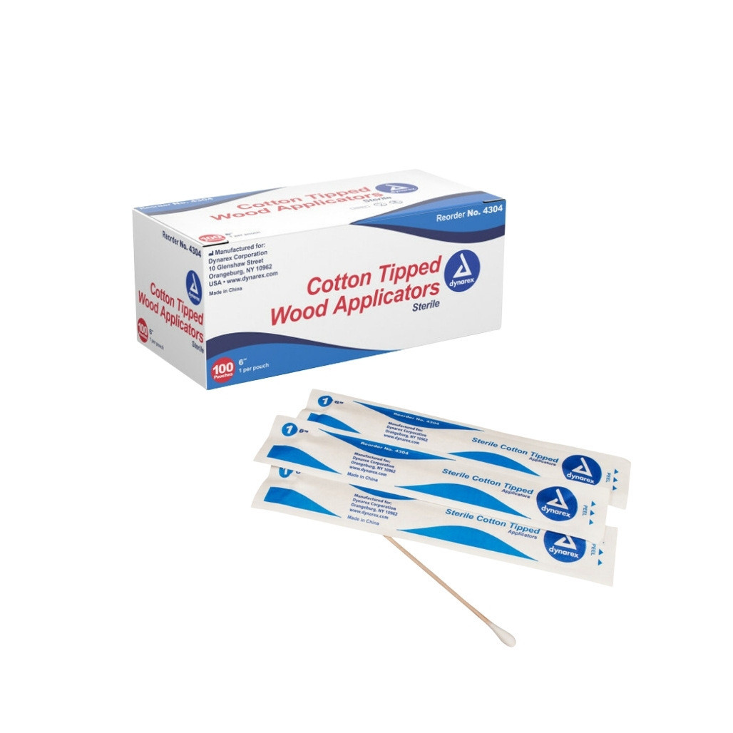 Dynarex Sterile Regular Tip Cotton Swab, 6", Wood shaft - AllSwabs