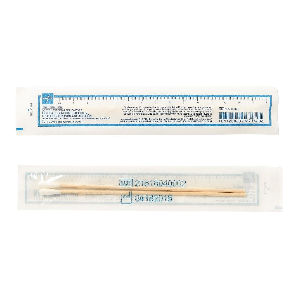 Medline 6" Sterile Cotton Swabs with Wood Shaft