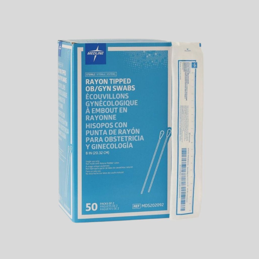 Medline Sterile Jumbo Tip Rayon OB/GYN Swab, Paper shaft, 100/box