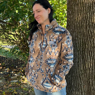 Hooey Ladies Brown Aztec Fleece Pullover - Stockyard Style