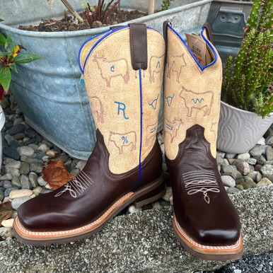 Roper Youth Cattle Brands Oily Brown Leather Boot - Stockyard Style