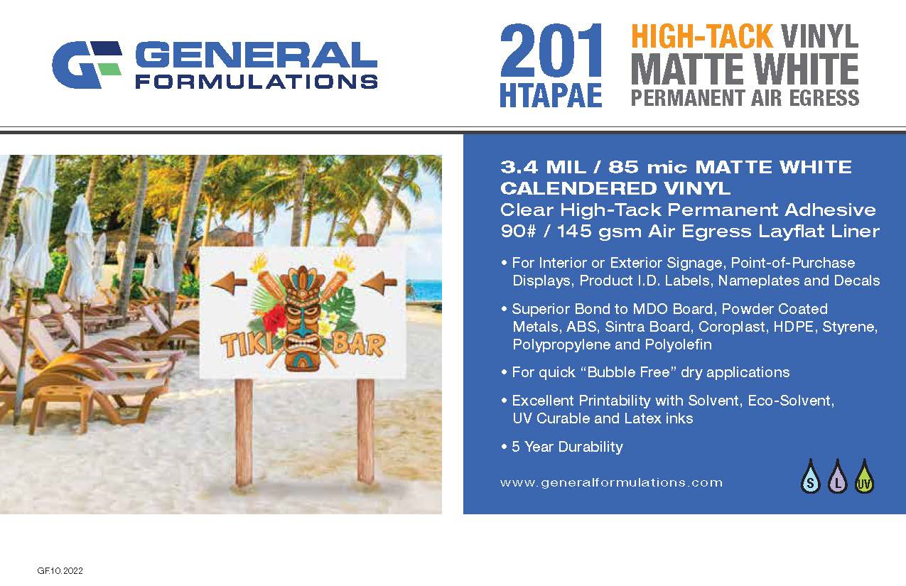 General Formulations 201 HTAPAE - 3.4 Mil Matte White High Tack Vinyl
