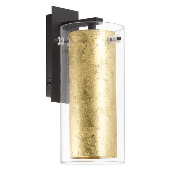Eglo Pinto Black & Gold Clear Glass Wall Light - Galaxy Lighting & Fans