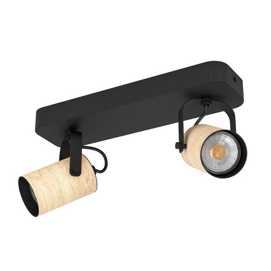 Eglo Cayuca 2lt GU10 LED Spotlight Black & Wood - Galaxy Lighting & Fans