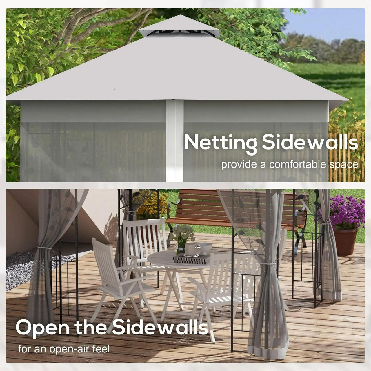 Outsunny 3 x 3m Double Roof Garden Gazebo – Light Grey | Free Delivery