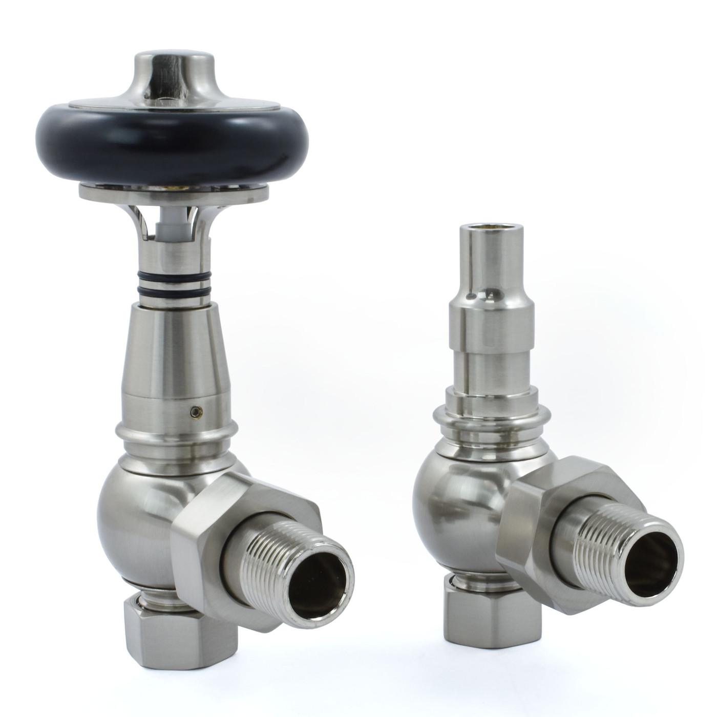 Ascott Traditional TRV Angled Satin (Brushed) Nickel Radiator Valves