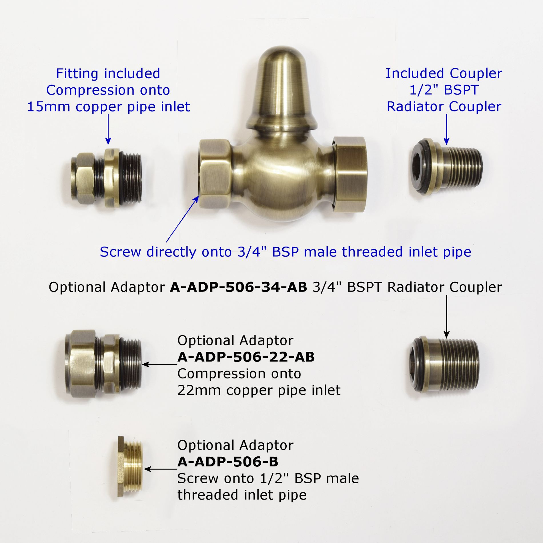 044 Traditional TRV Straight Antique Brass Thermostatic Radiator Valves ...