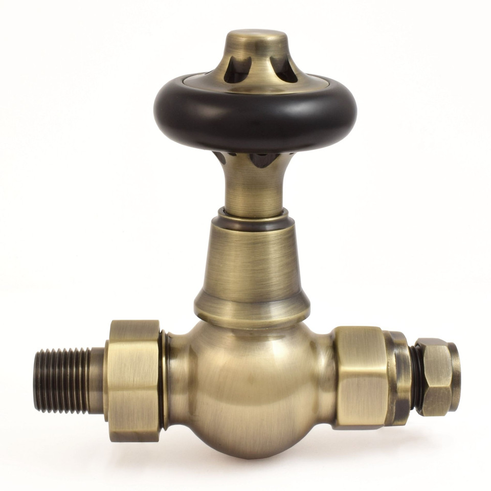 044 Traditional TRV Straight Antique Brass Thermostatic Radiator Valves ...