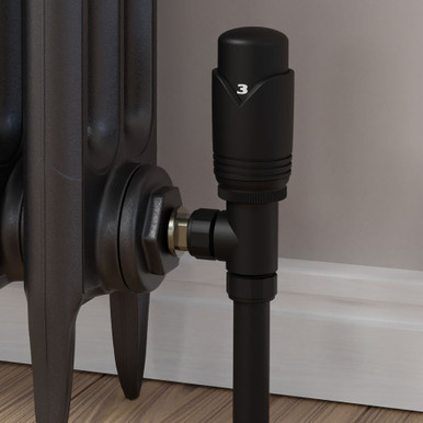 Ramone Modern Satin Black Angled TRV With Sleeves - Radiators4u