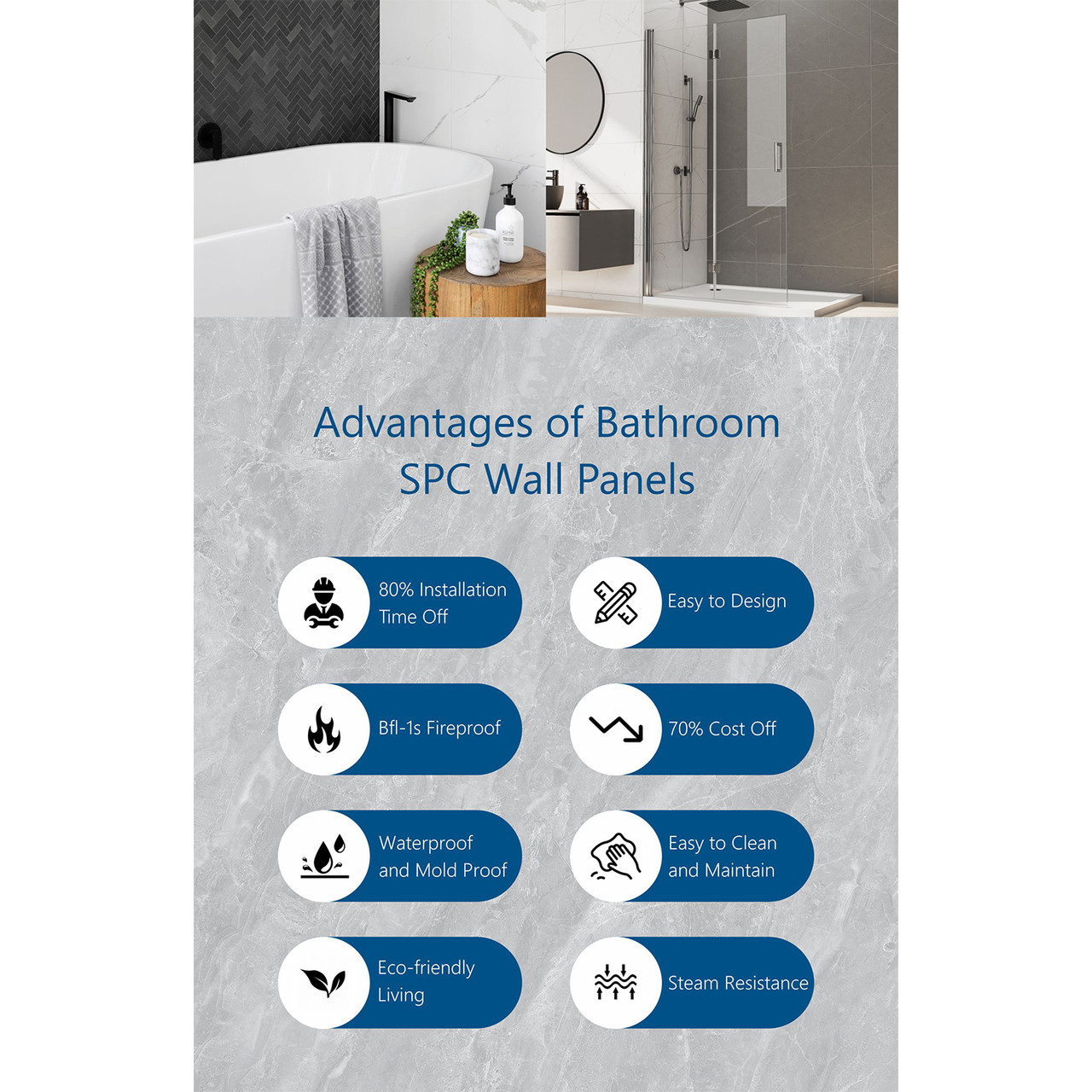 SPC Wall Panels 2.93m² Grey 1x Panel - W 1200mm x H 2440mm - Trade Depot