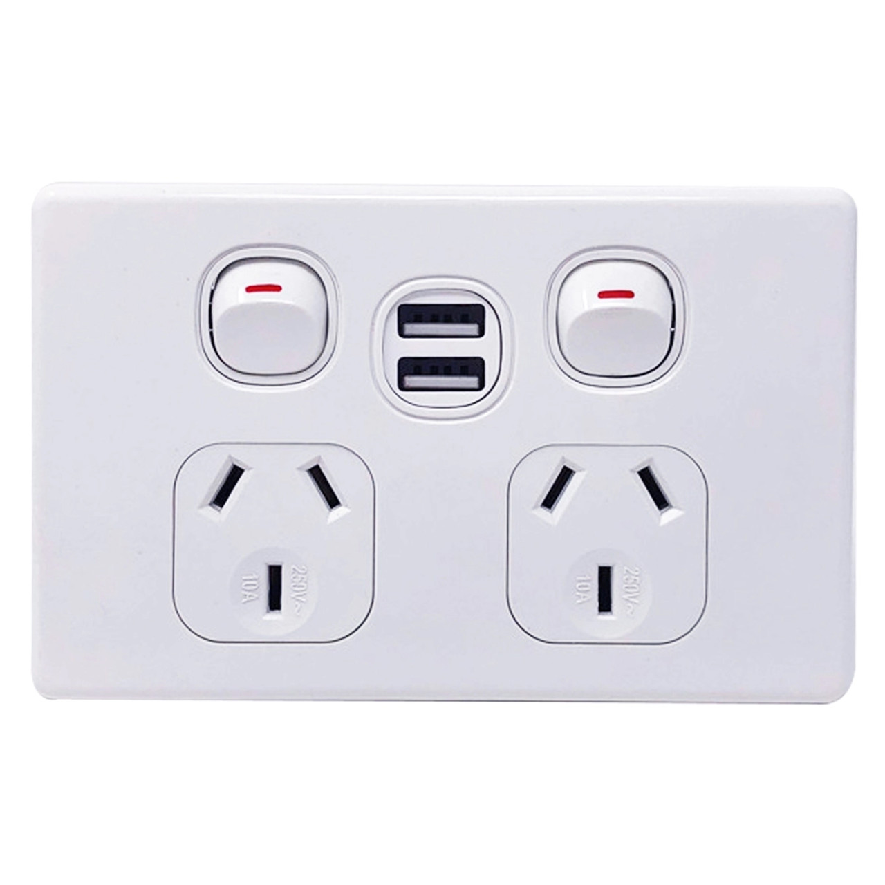 Slimline Double Power Point 2 x USB 10A - Horizontal - Trade Depot
