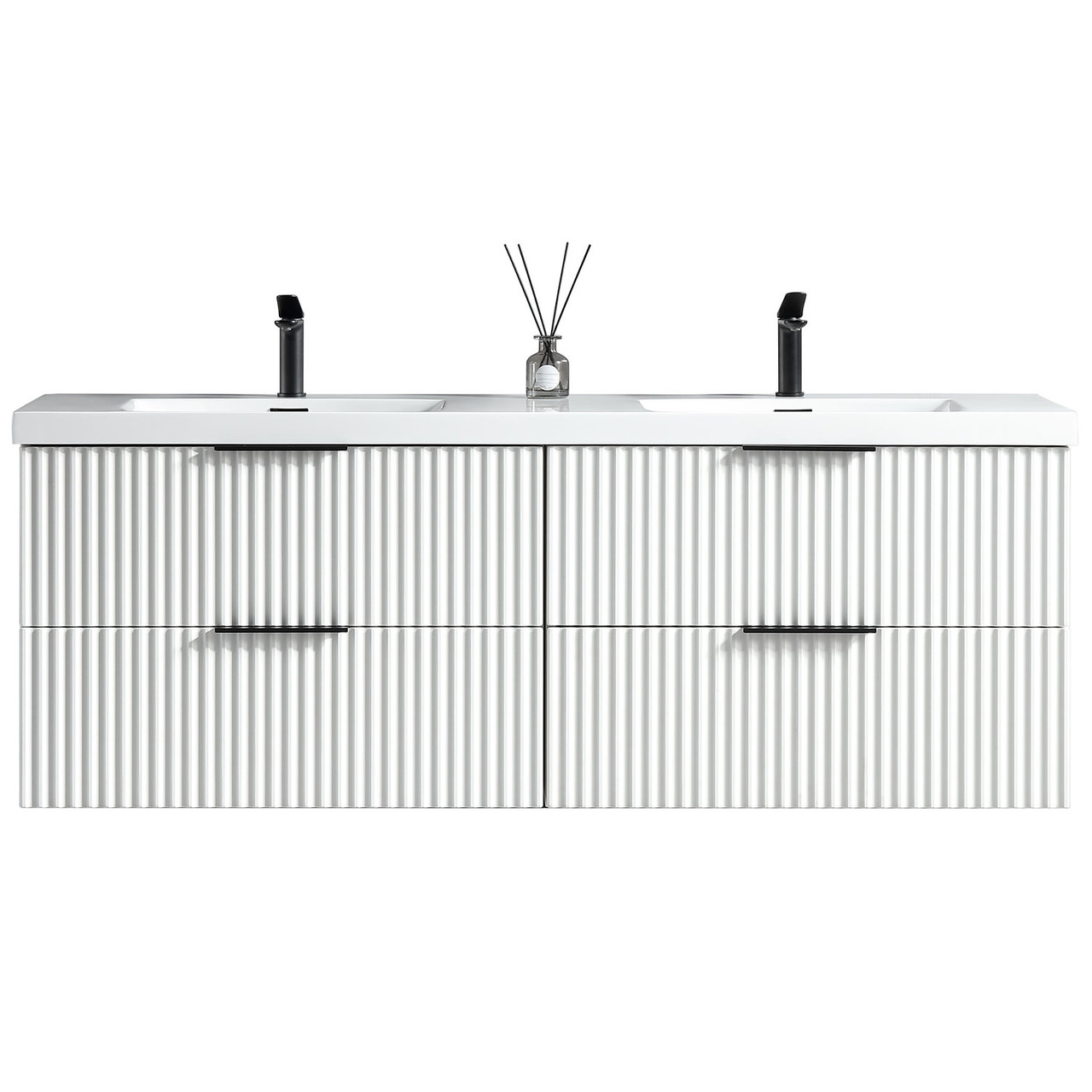 Soho Fluted Wall Vanity with Omega Top 1600mm - Moonlight White - Trade ...