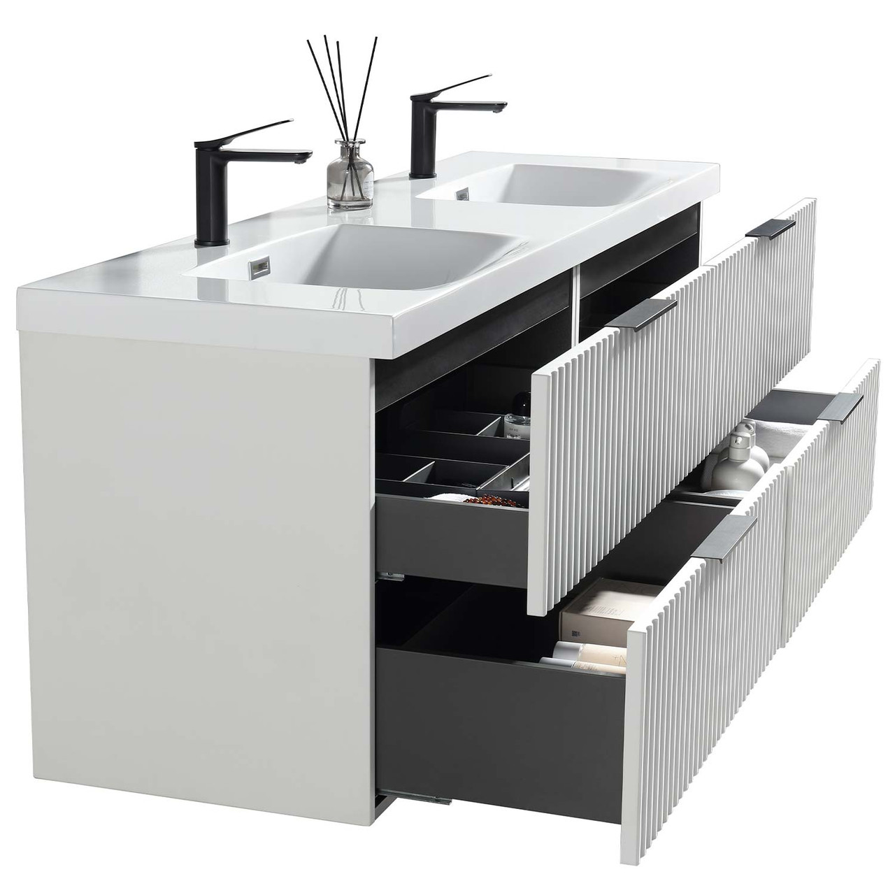 Soho Fluted Wall Vanity with Omega Top 1600mm - Moonlight White - Trade ...