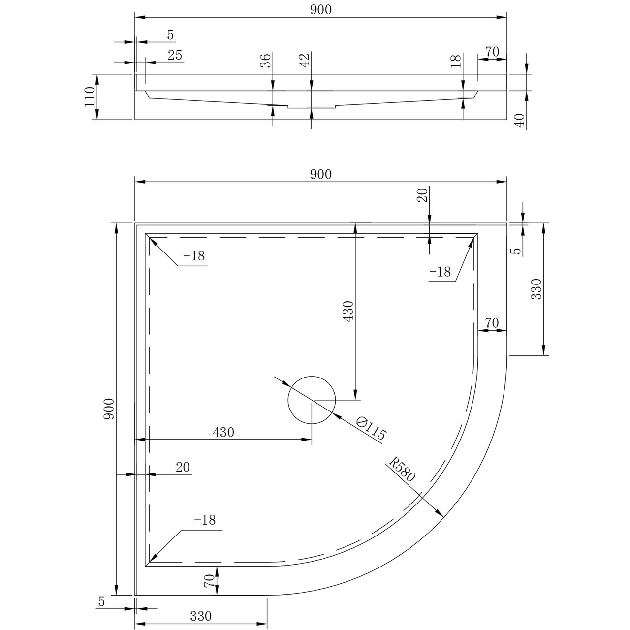 900mm Round Shower Tray Centre Waste - Trade Depot