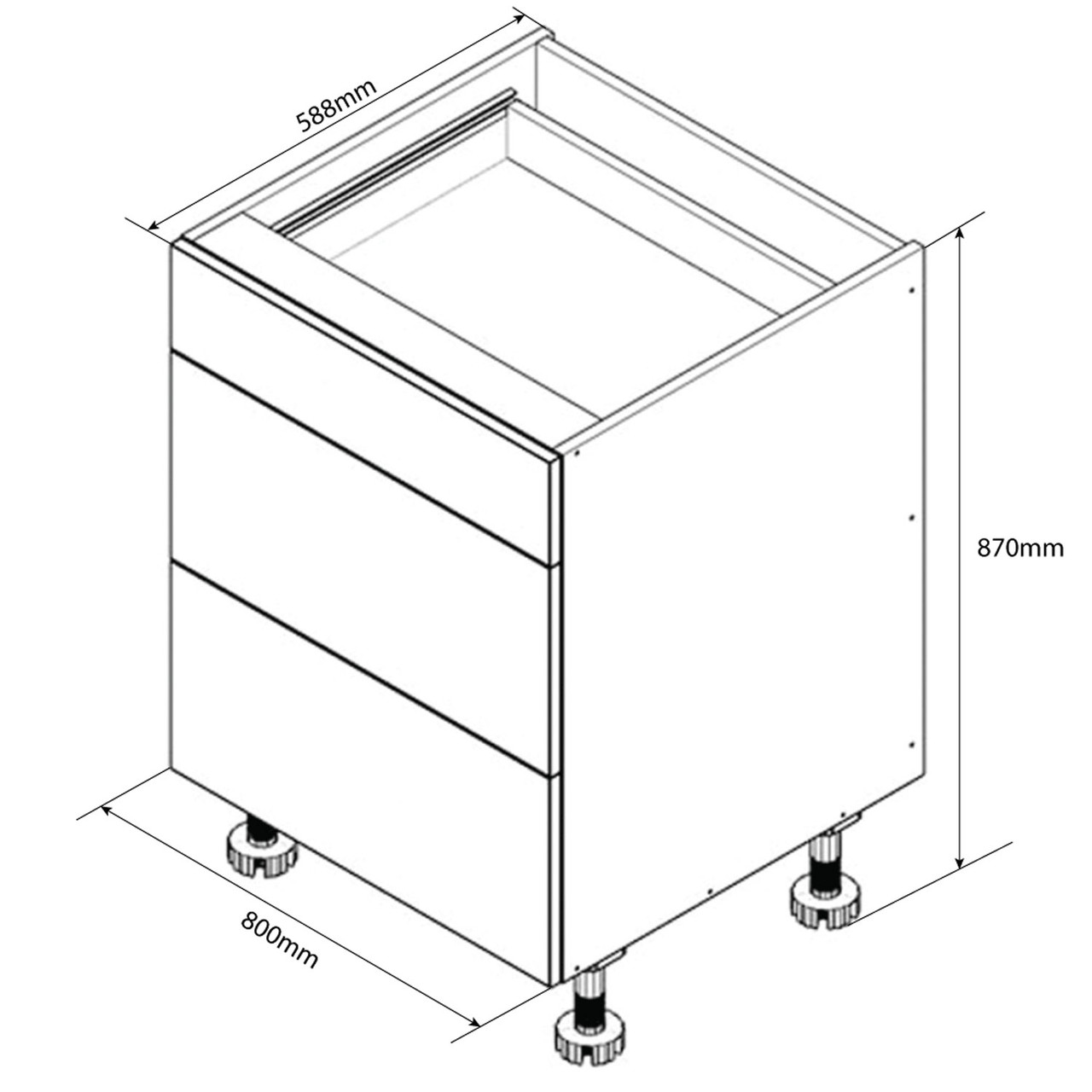 Kitchen Base Cabinet 3 Drawer 800mm Flat Pack - Dark Woodgrain - Trade ...