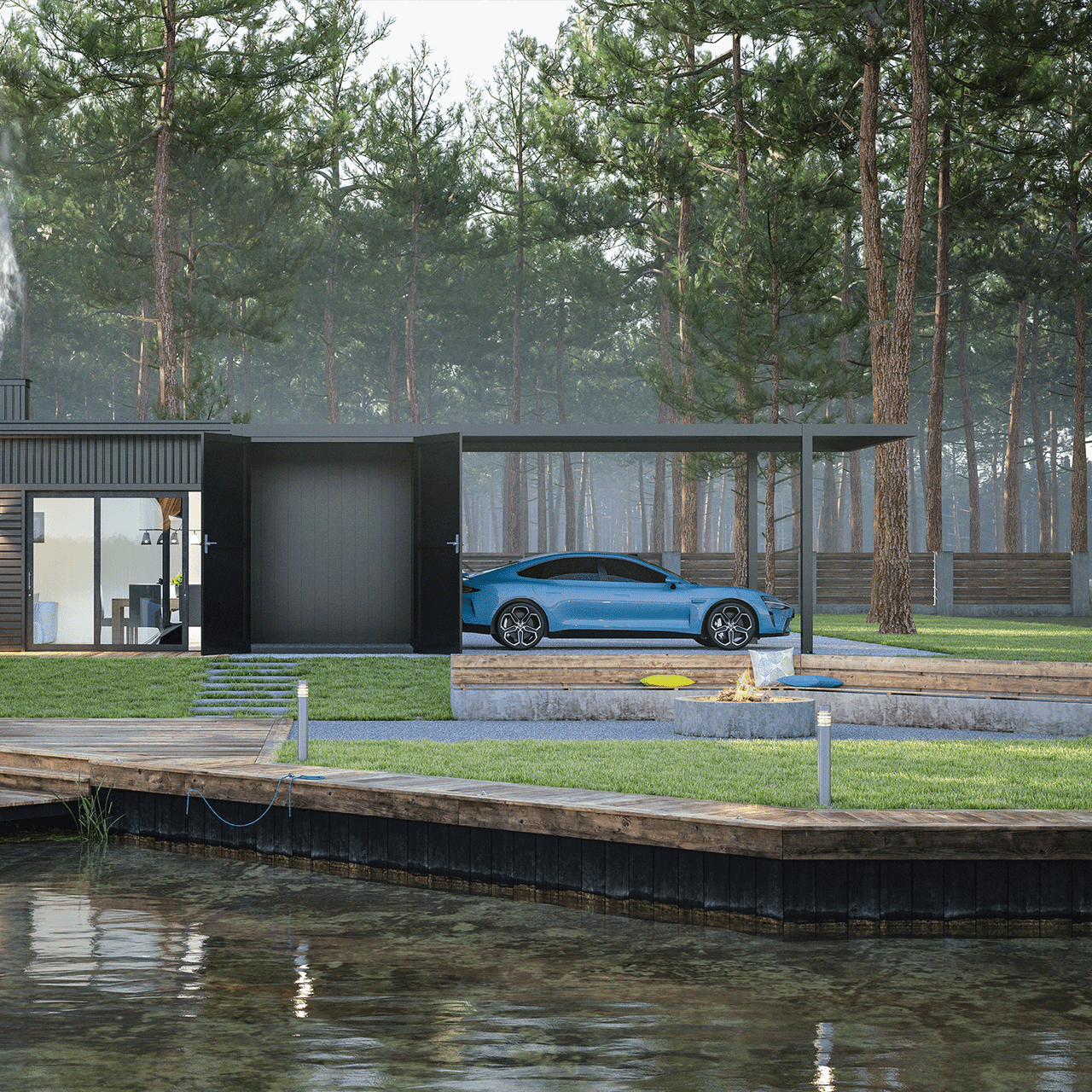 Freestanding Car Port Dark Grey - 3m x 5m - Trade Depot