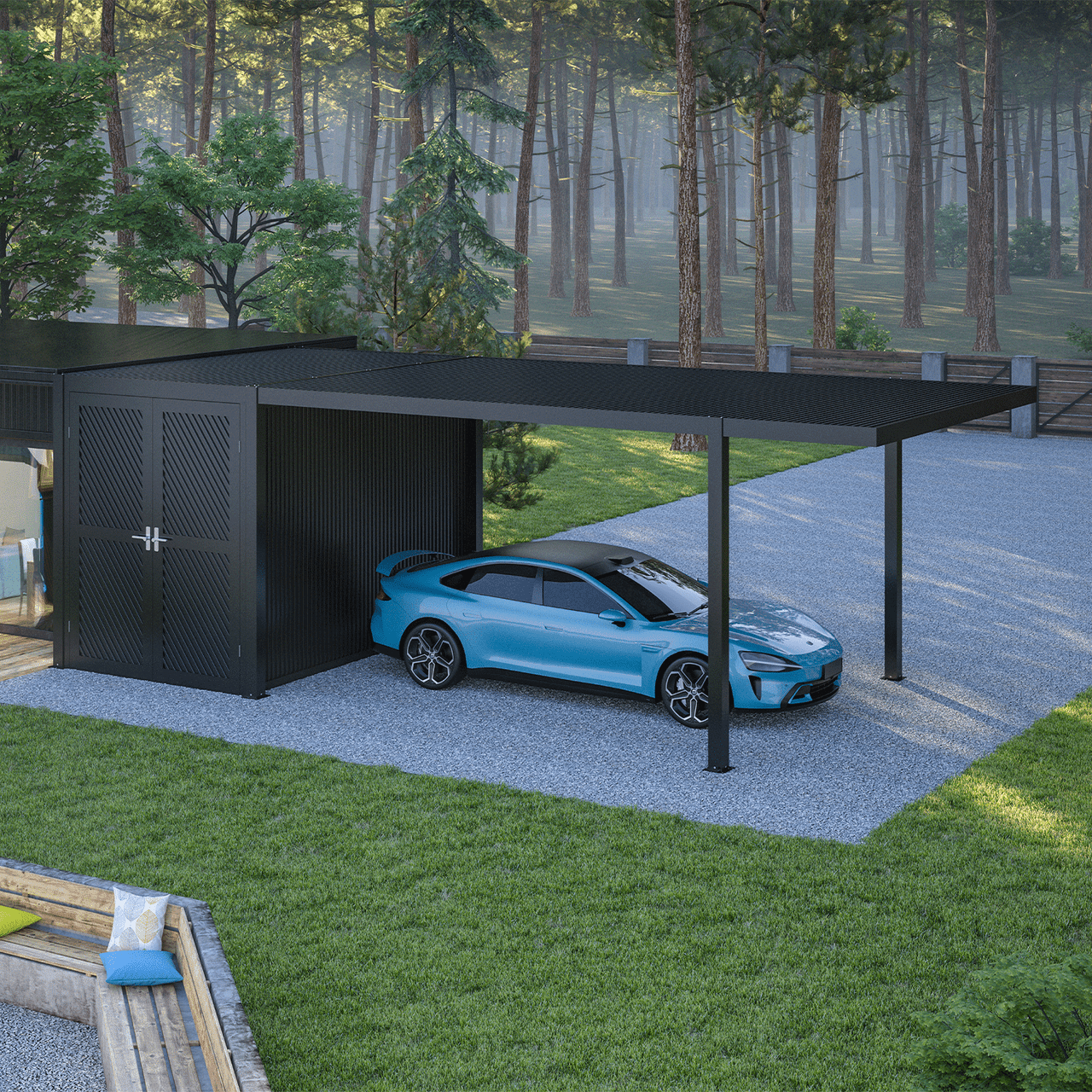 Freestanding Car Port Dark Grey - 3m x 5m - Trade Depot