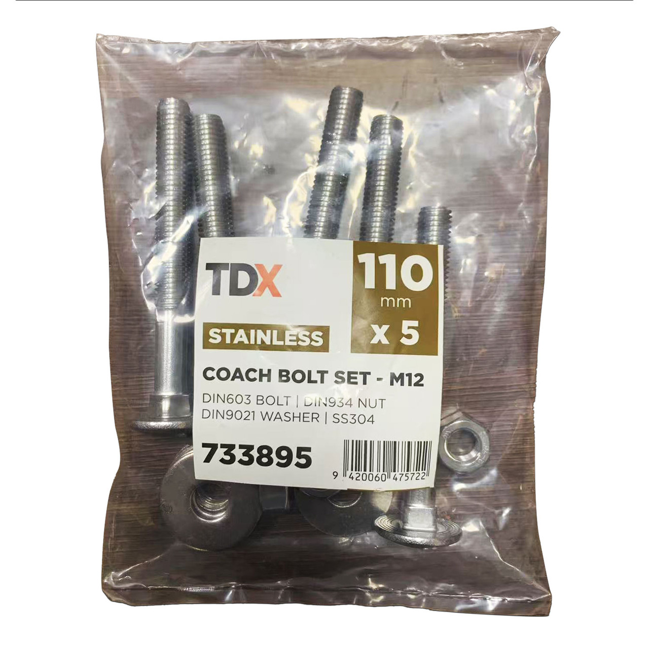 Coach Bolt Set M12 x 110mm SS - Pack of 5 - Trade Depot