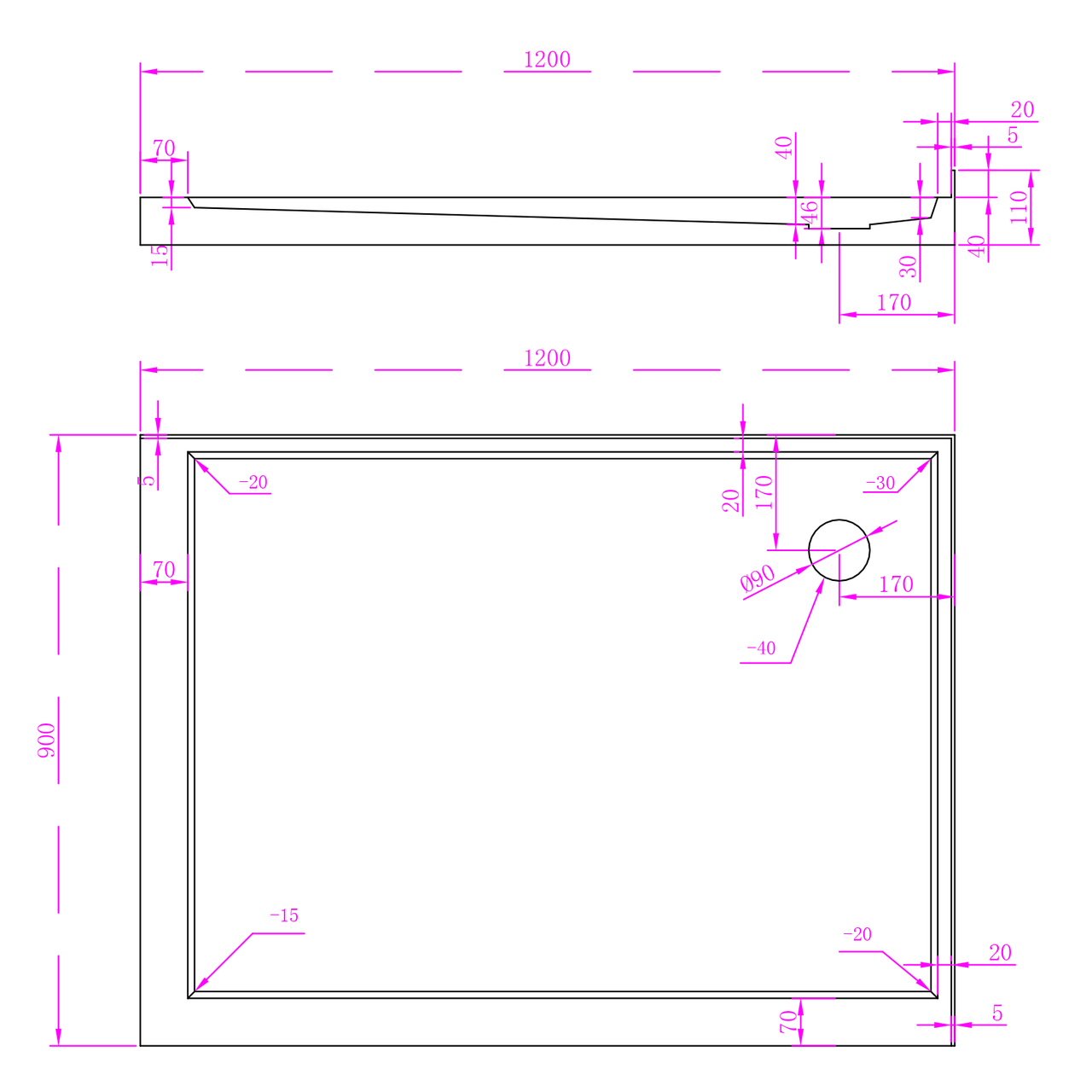 SS Champagne 1200mm Slide-In Shower with Corner Waste - RHS - Trade Depot