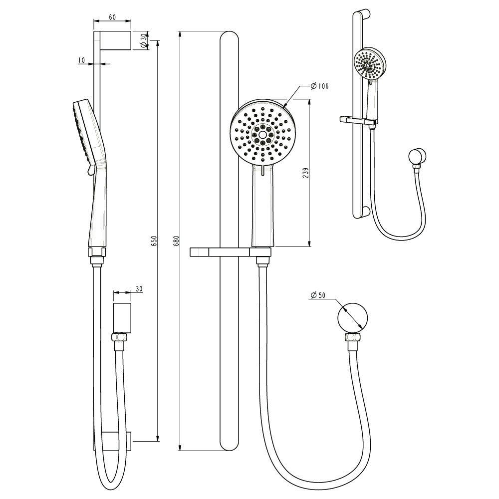 Vogue Rio Slide Shower Matte Black - Trade Depot