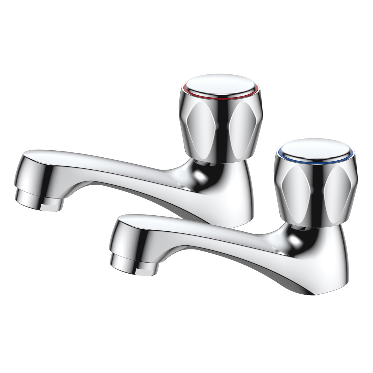 Vogue Vanity Basin Pillar Tap Pair Chrome Diamond Handle - Trade Depot