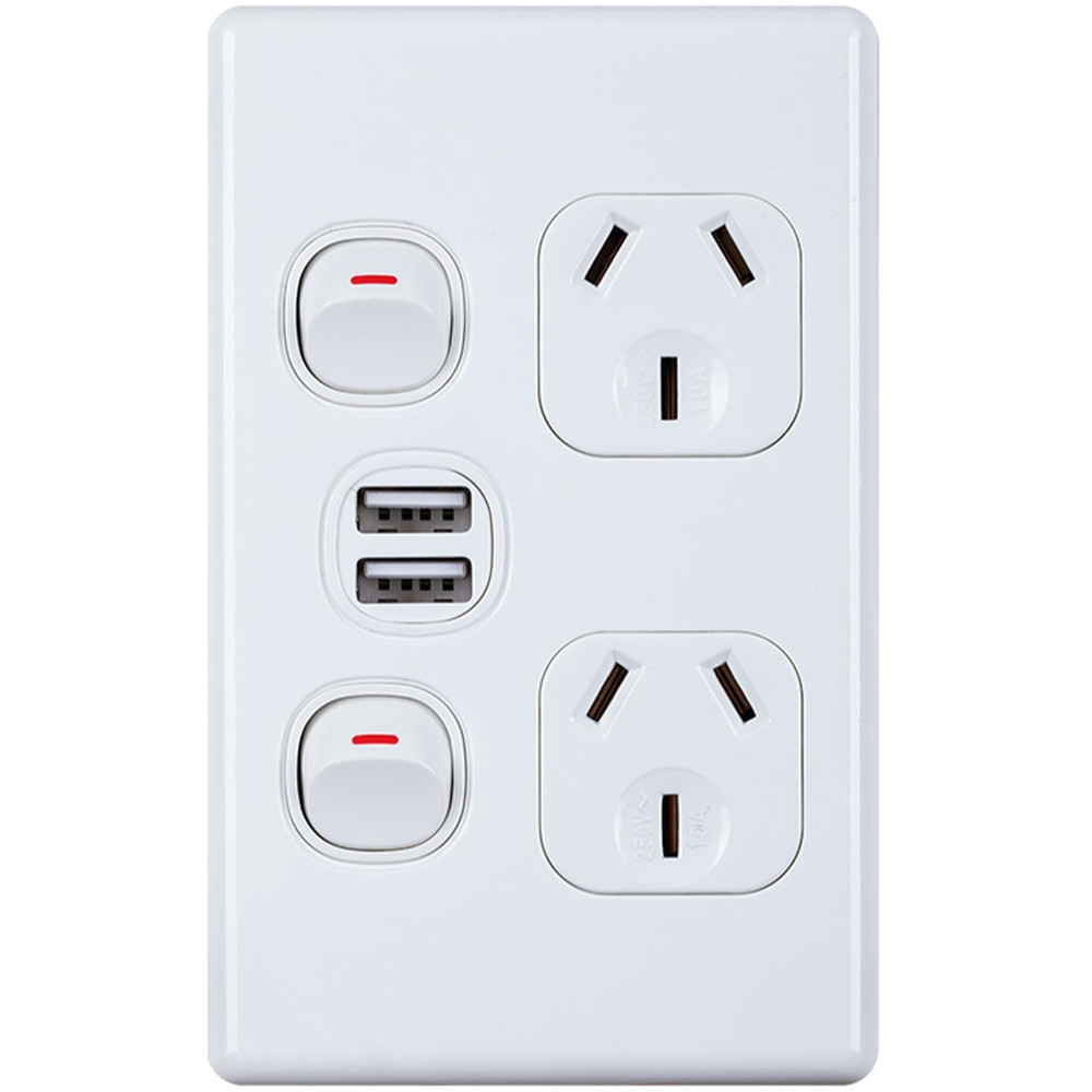 Slimline Double Powerpoint with USB 10A - Vertical - Trade Depot