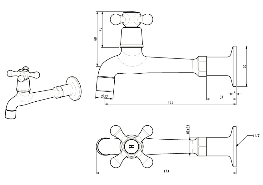 Vogue Laundry Tap Wall Mounted Pair Chrome - Trade Depot